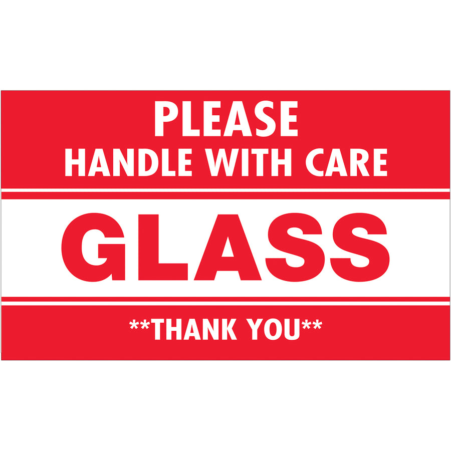 2 x 3" - "Glass - Handle With Care" Labels 500/Roll - PackagingSupplies.com