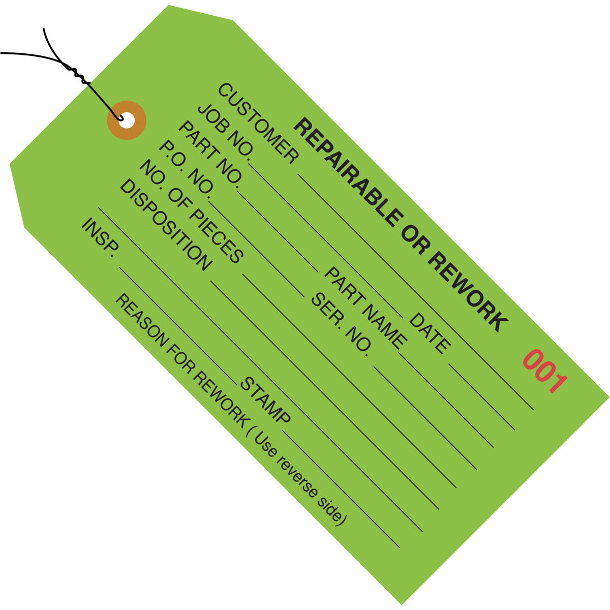 4 3/4 x 2 3/8 - "Repairable or Rework" Inspection Tags - Pre-Wired