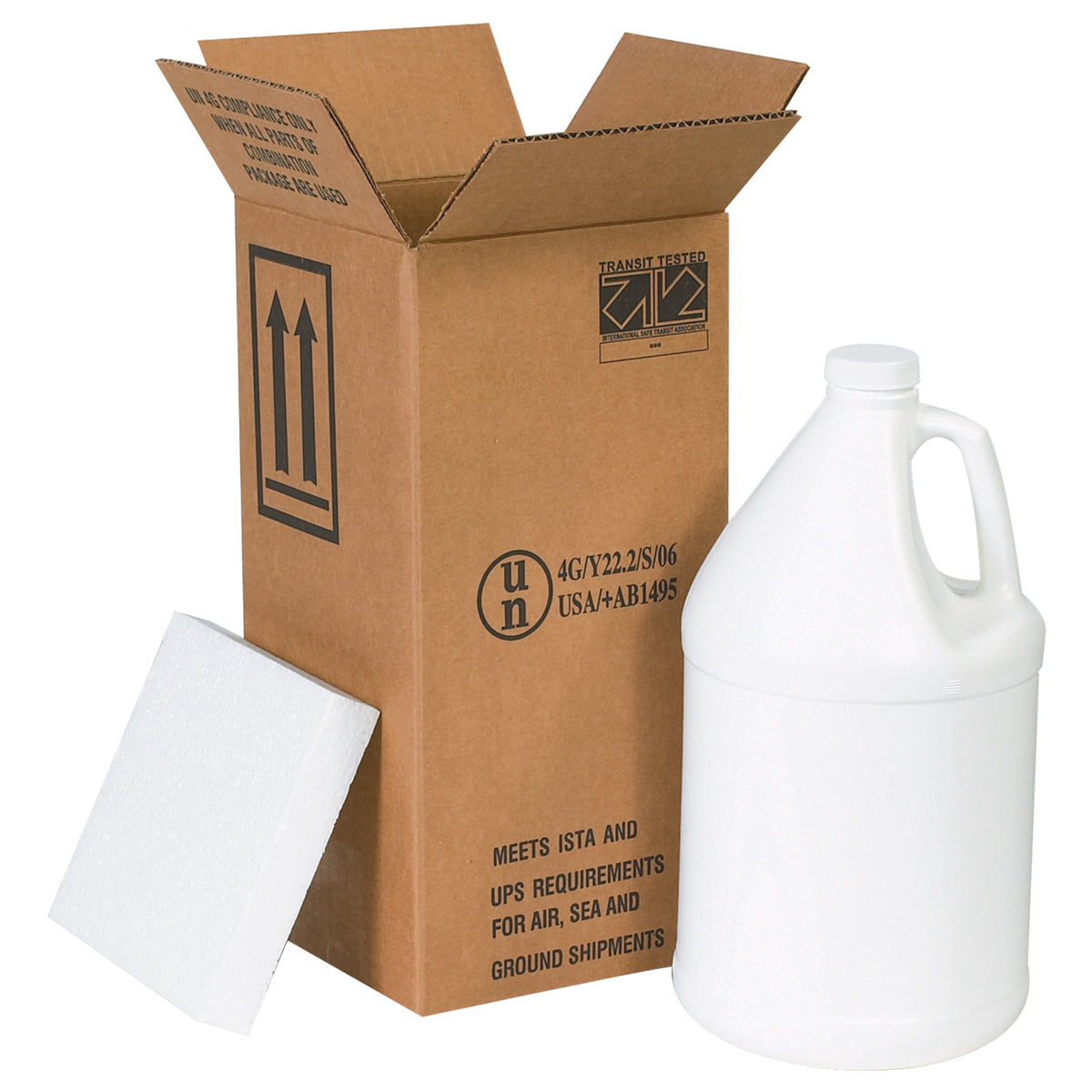 6 x 6 x 12 3/4 1 - 1 Gallon Plastic Jug Shipper Kit