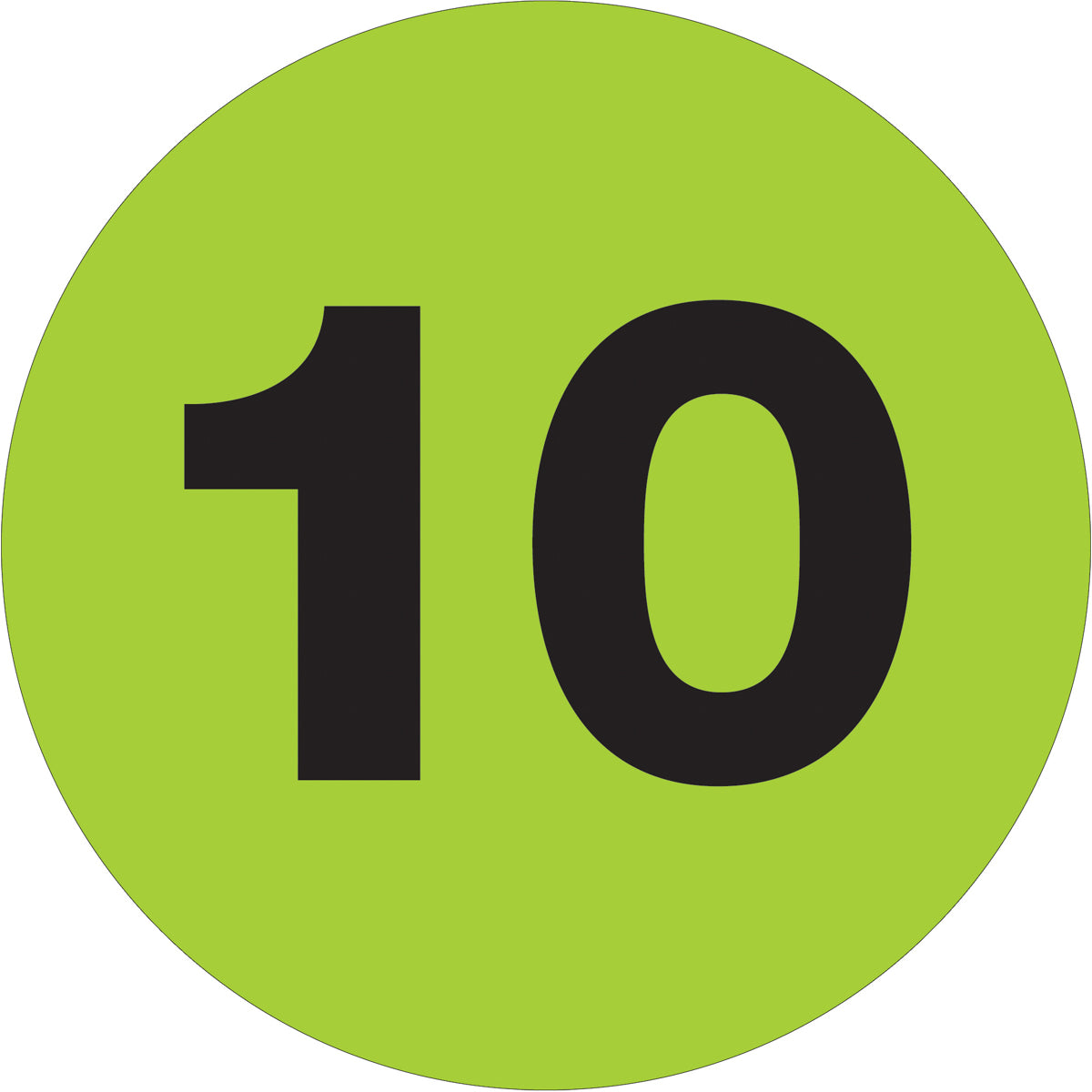 2" Circle - "10" (Fluorescent Green) Number Labels 500/Roll