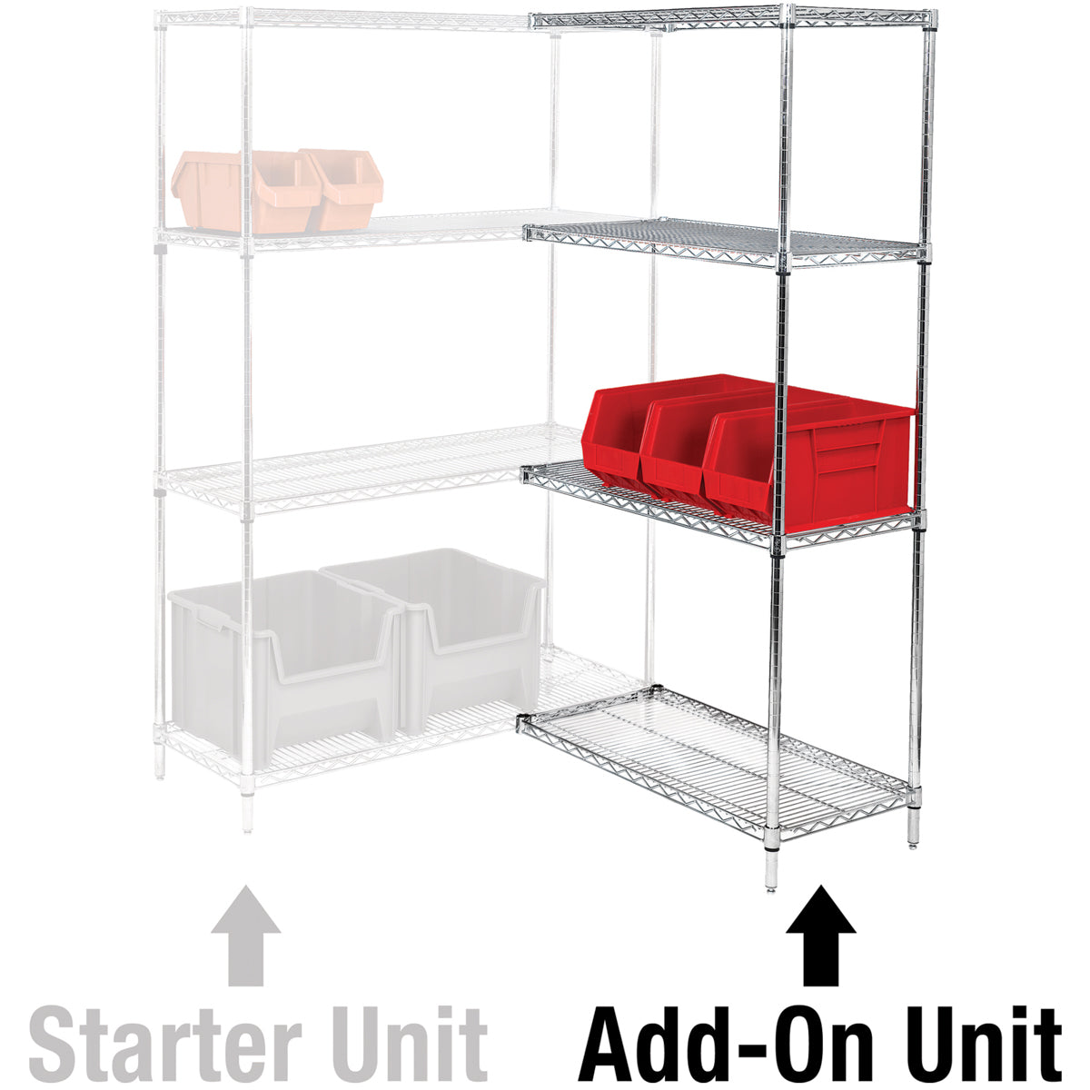 48 x 18 x 63 - 4 Shelf Wire Shelving Add-On Unit